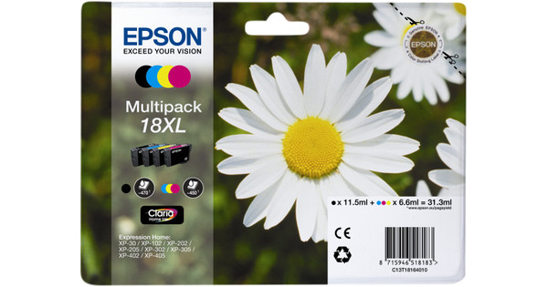 Epson 18 XL Multipack (4 kleuren) C13T18164010 - Coolblue - Voor 23.59u ...