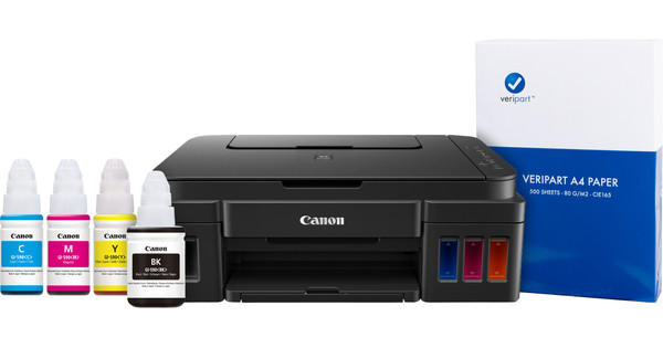Canon PIXMA G3501 + Bouteilles d'encre + Papier A4 - Coolblue - avant ...