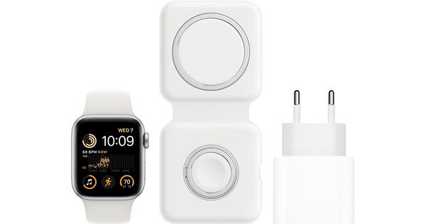 Apple Watch SE (2022) 40mm Silver Aluminum White Sport Band + MagSafe ...