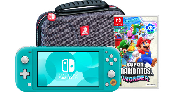 Nintendo Switch Turquoise + Super Mario Bros. Wonder + Travel Case ...