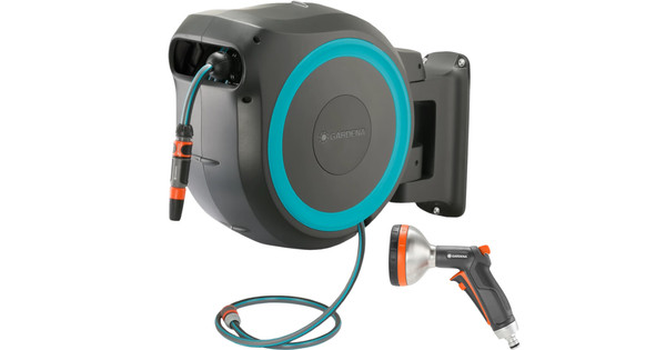 GARDENA Wall Hose Box 35 RollUp XL Blue and Premium Spray Nozzle ...