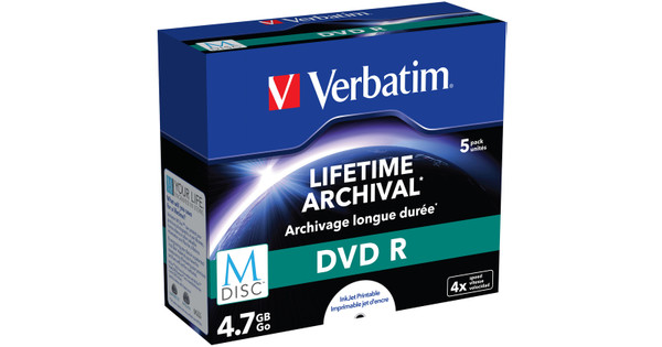 VERBATIM M-DISC DVD+R 4x 4.7GB IJ PRINTABLE 5 PACK JEWEL CASE ...