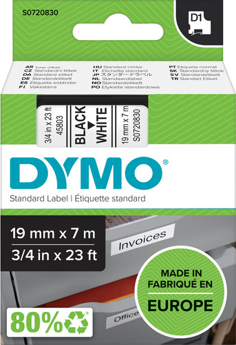 DYMO Authentieke D1 Labels Zwart-Wit (19 mm x 7 m) - Coolblue - Voor 23 ...