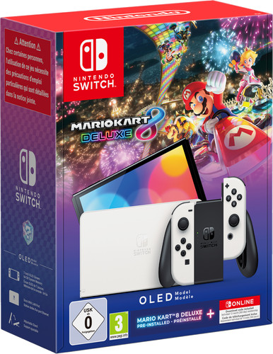 Nintendo Switch OLED Blanc + Mario Kart + 12 Mois de Nintendo Switch ...